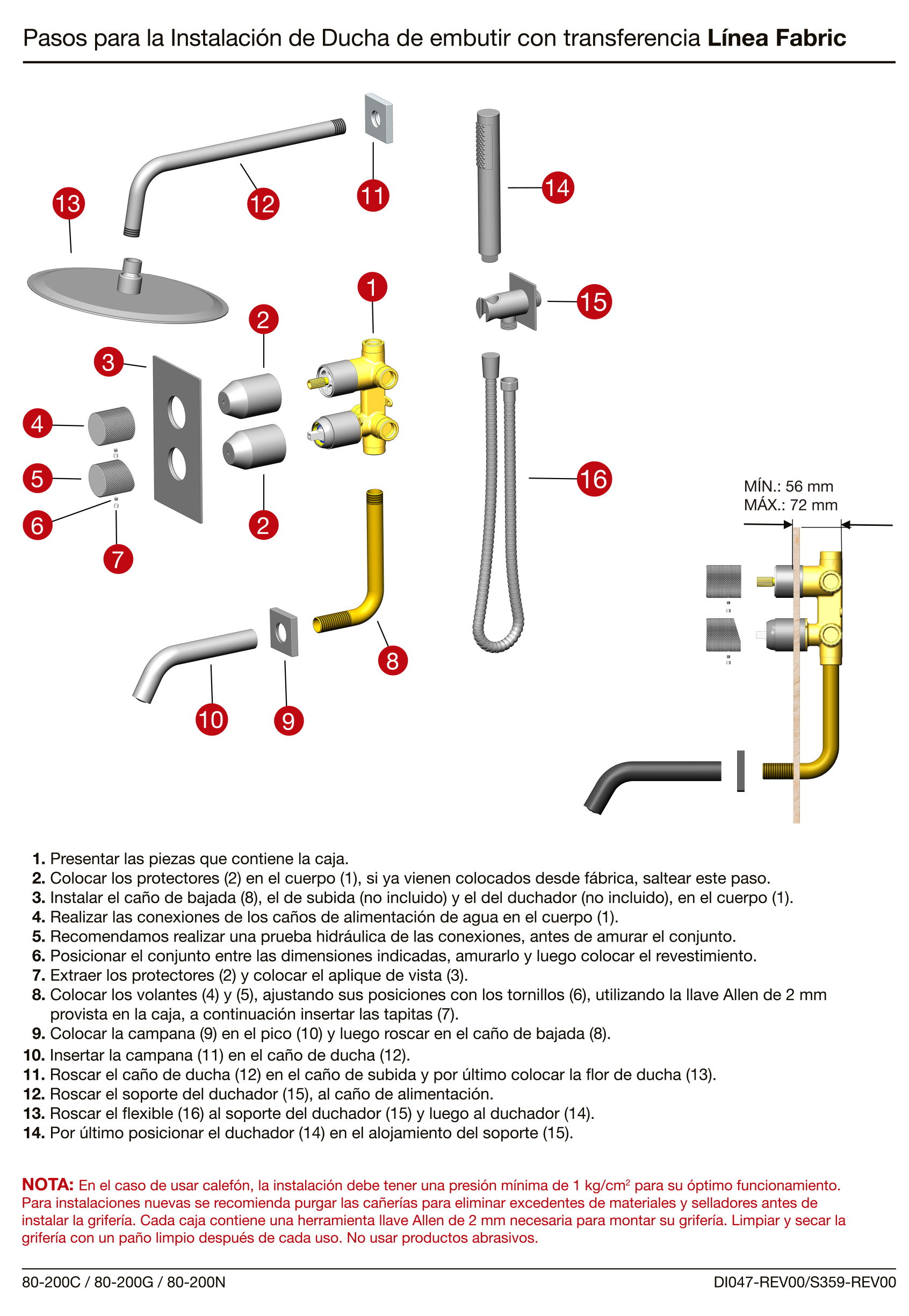80-200C – Fabric Monocomando Ducha de Embutir Cromo 3 funciones